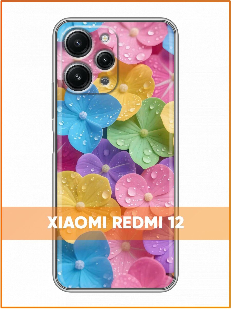 Чехол для Xiaomi RedMi 12 с принтом для женщин с цветочками (Сяоми Редми 12)