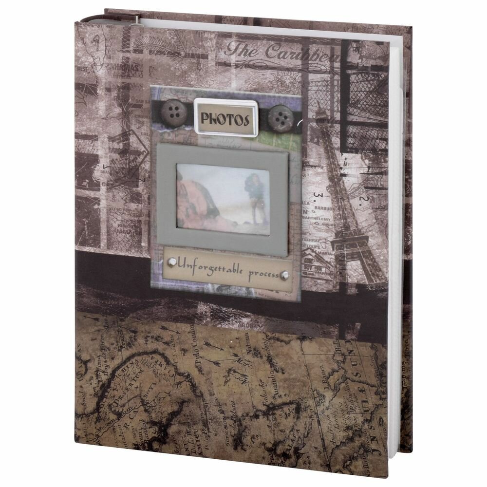 Фотоальбом BRAUBERG на 200 фотографий 10х15 см, твердая обложка, "Путешествие", бокс, коричневый