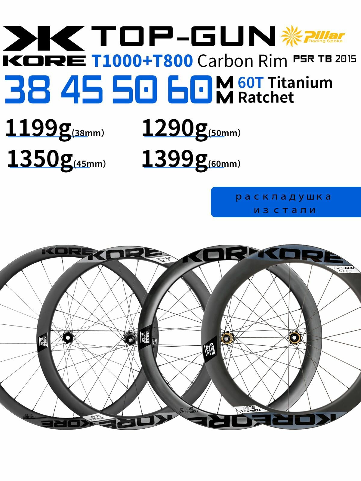 Колесный комплект KORE из углеродного волокна ультралегкий для шоссейных велосипедов 700c*60, 24 отверстия