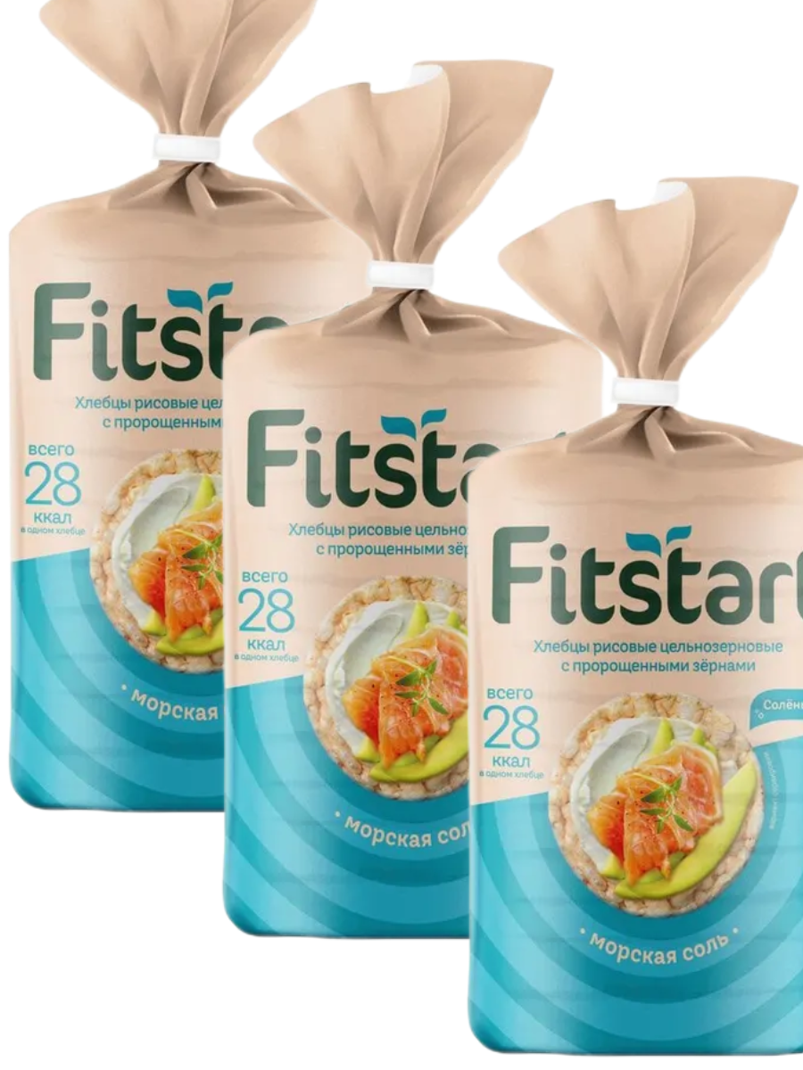 Хлебцы Fitstart Морская соль рисовые цельнозерновые 3шт по 90г