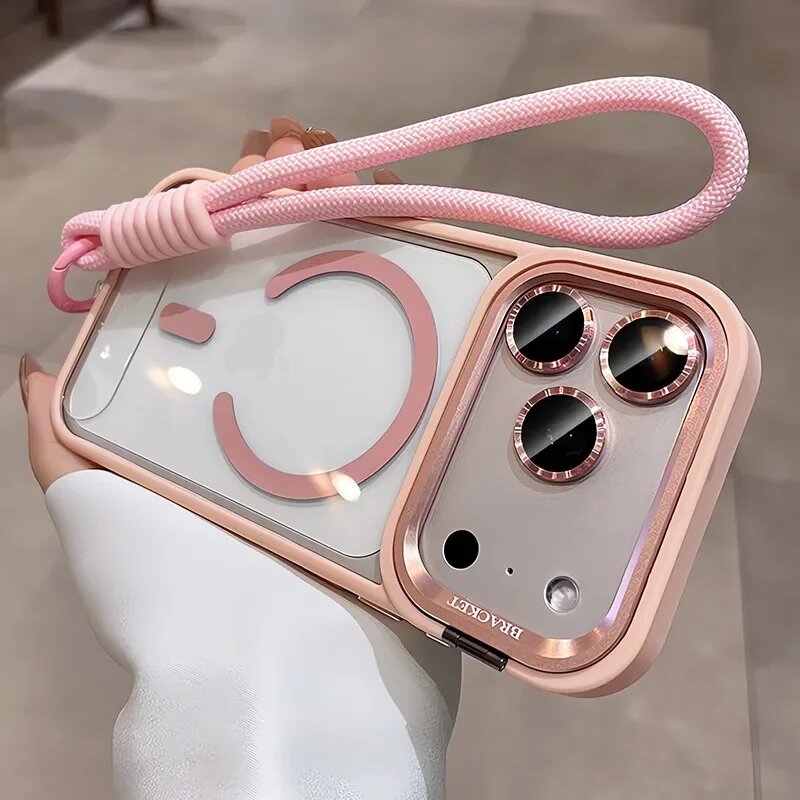 Розовый чехол для iPhone 15 Pro с ремешком Pink GS