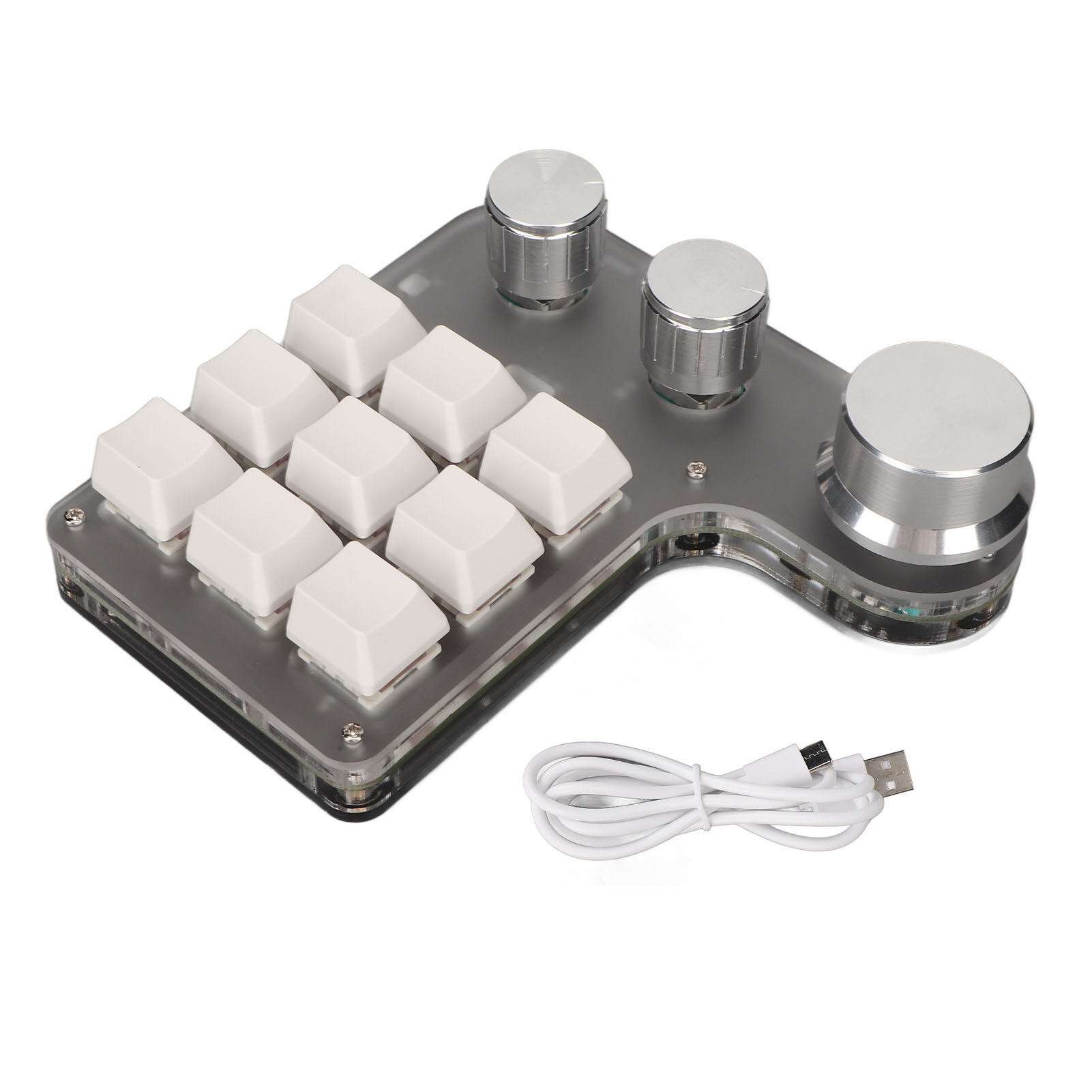 Mini Custom Keypad 9 Keys 3 Knobs Programmable RGB Backlit Programming Macro Keypad for Computer Gaming Software White