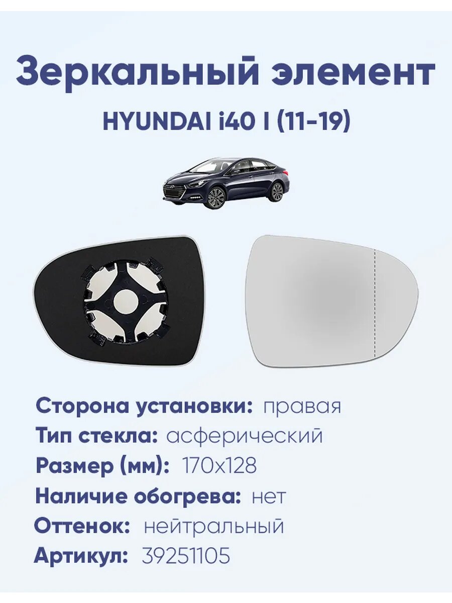 Зеркальный элемент правый HYUNDAI i40 I (11-19)A39251105