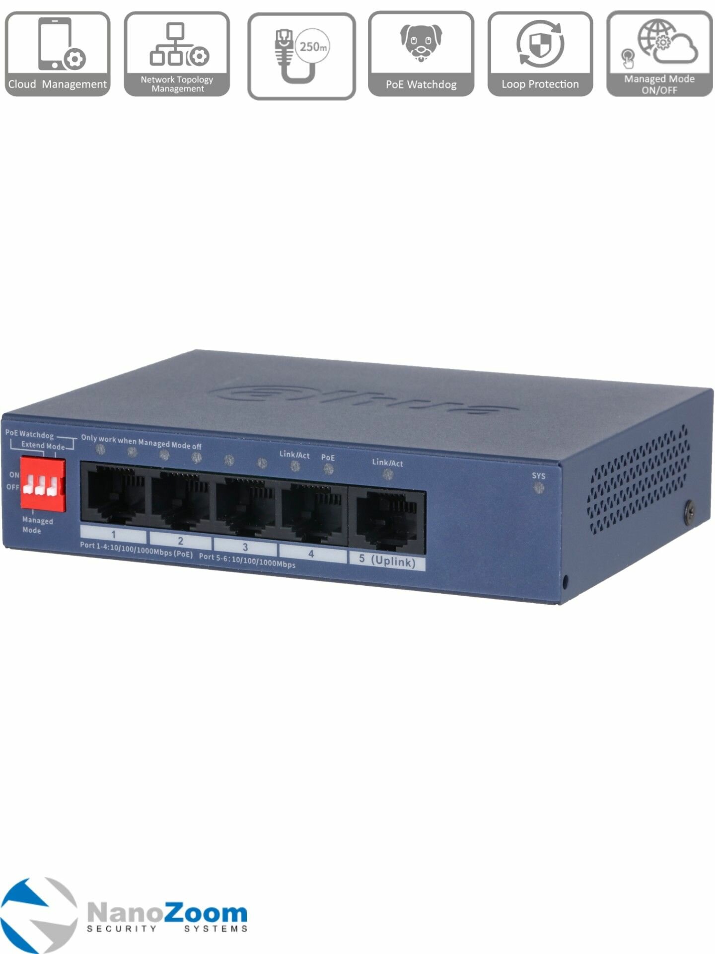 Dahua DH-CS4005-4GT-36 5-портовый управляемый коммутатор с 4 РоЕ до 36Вт