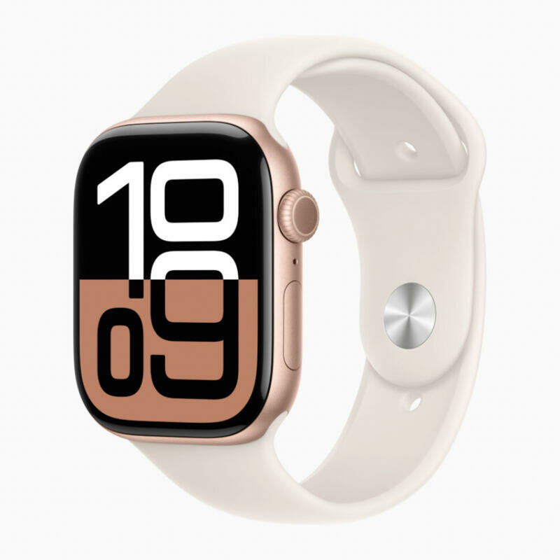 Часы Apple Watch Series 11 46mm Rose Gold Aluminium Case With Starlight Sport Band S/M (Розовое золото/Бежевый)
