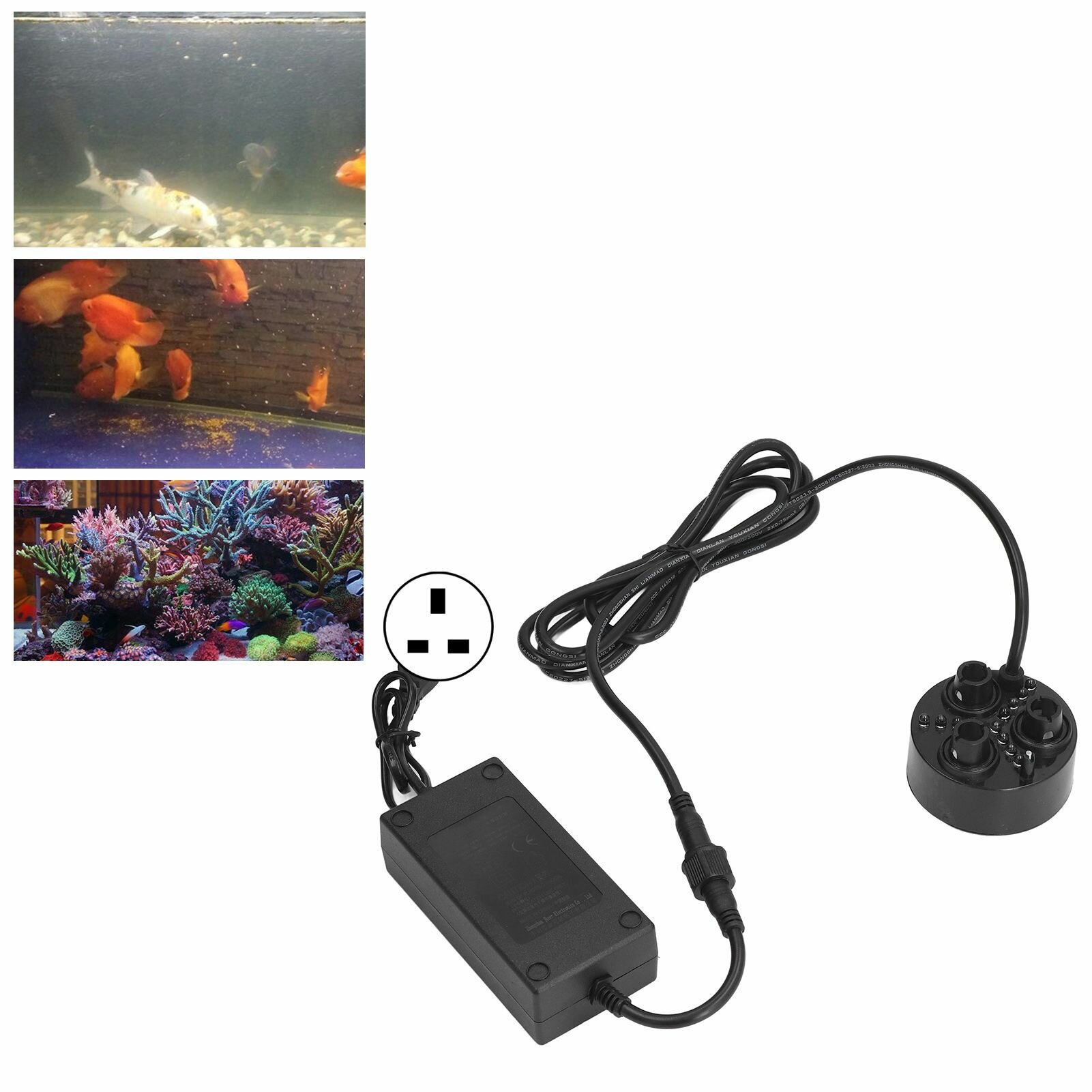 Ультразвуковой генератор тумана, 3 головки, предотвращающий коррозию, с цветным светом для увлажнения вазы Rockery, 110 240 В, британская вилка