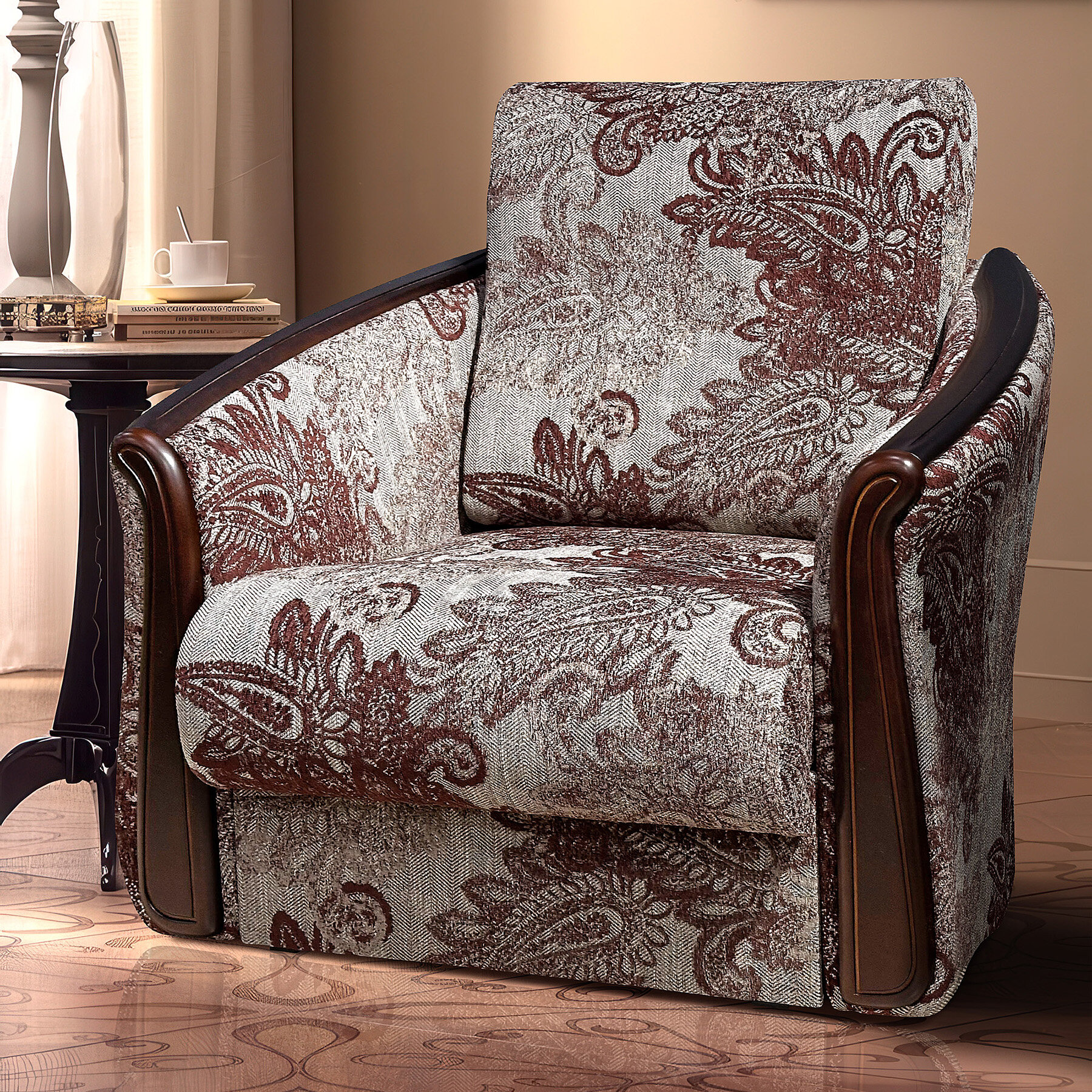 Кресло-кровать СТД "Балтийское New", шенилл, бордовые вензеля, березовые накладки, 50 кг