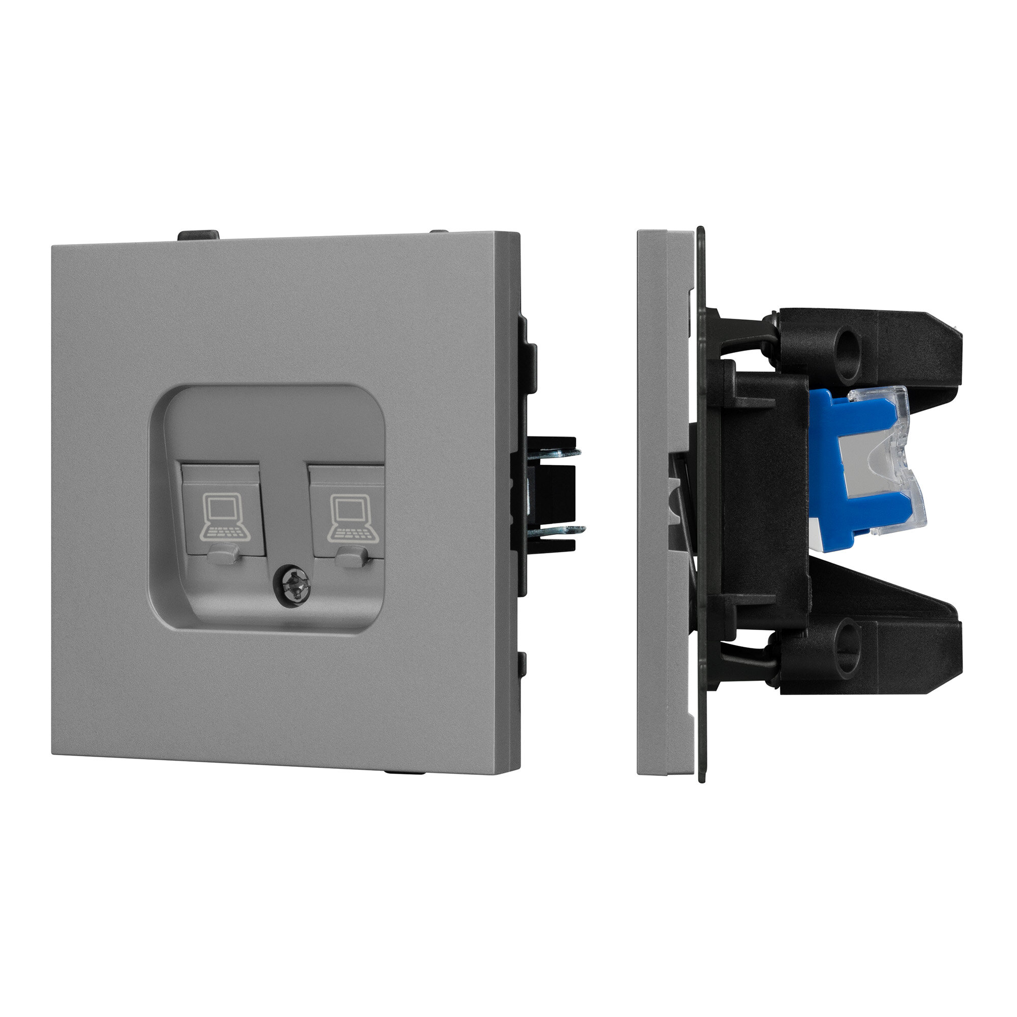 Механизм компьютерной розетки двойной SCT-TENDO-MPC2-PL-GR (RJ-45, CAT6) (Arlight, Графитовый) 054102