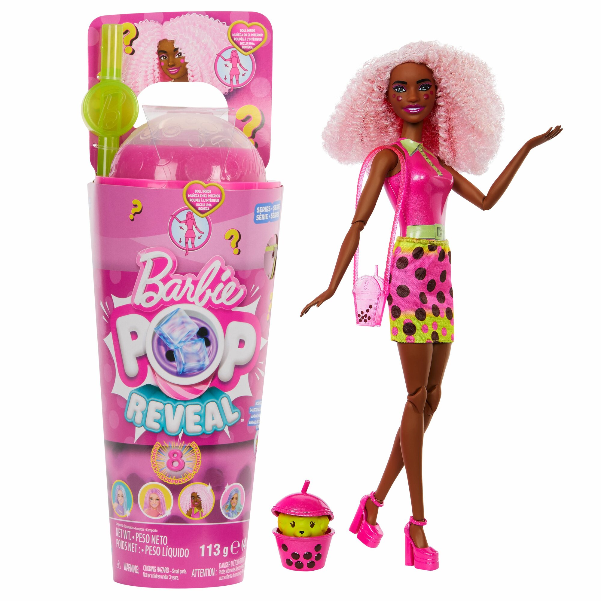 Кукла Barbie Pop Reveal Bubble Tea Fizz, 8 сюрпризов, в том числе питомец, слайм, аромат и изменение цвета