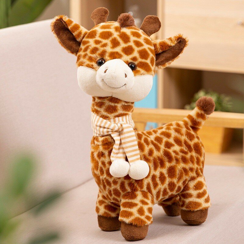 Playful giraffe plush toy short fur stuffed animal scarf design perfect children gift idea 30cm