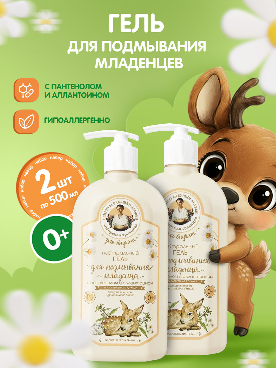 Гель для подмывания младенцев Для Внучат нейтральный с пантенолом и аллантнином 500мл*2шт