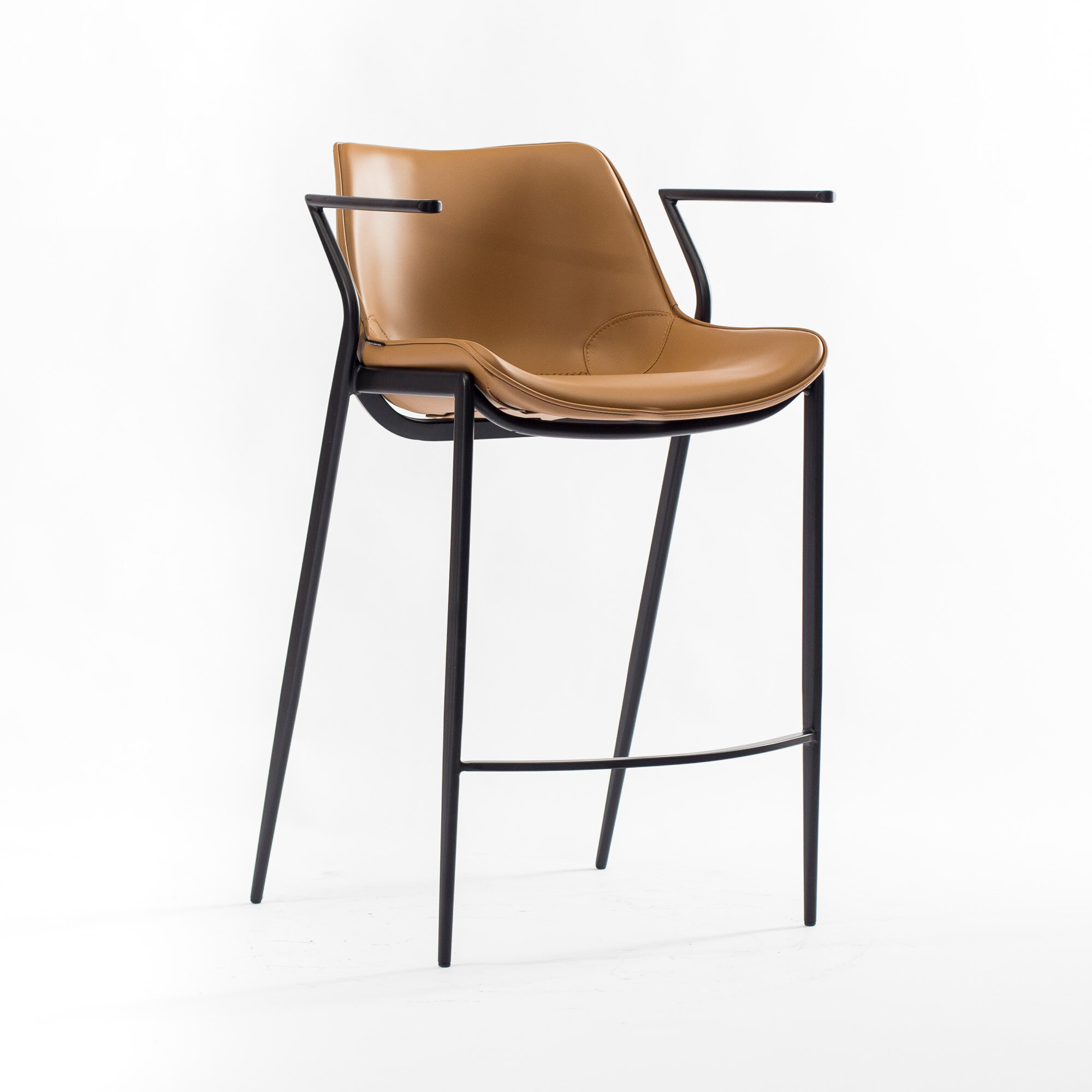 Стул барный Эссен светло-коричневая экокожа ножки черные для дома/для гостиной/для столовой/для кафе/кухонный стул/стул кухонный