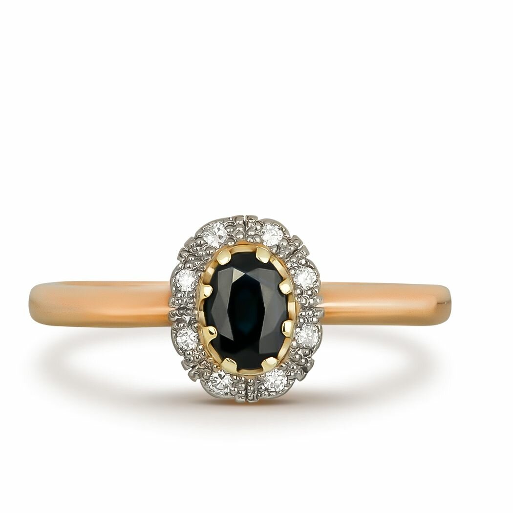 Перстень, желтое золото, 585 проба, сапфир, бриллиант