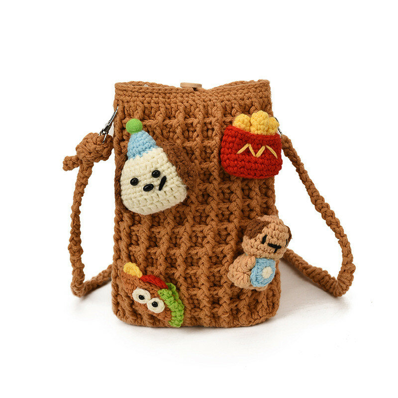 Сумка детская вязанная для мальчиков и девочек с плечевым ремнем полиэстер внутри повседневный стиль коричневый