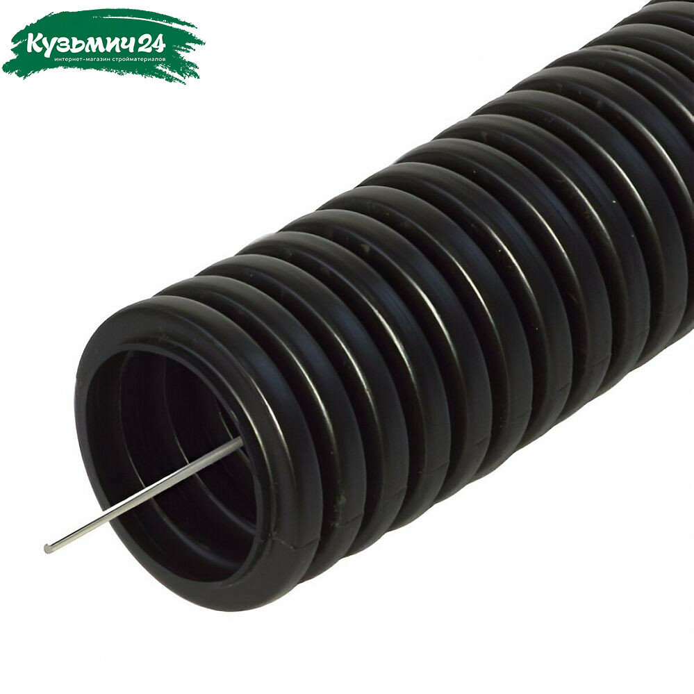 Труба гофрированная ПНД Ruvinil 24001 с зондом, диаметр 40 мм, черная, легкая