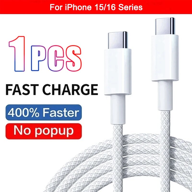 1-5 шт. оригинальный плетеный кабель USB типа C мощностью 60 Вт для Apple iPhone 17 Air 15 16 Pro Max Plus, кабель для быстрой зарядки, шнур TypeC, провод для передачи данных 2 м, 1PCS TypeC to TypeC