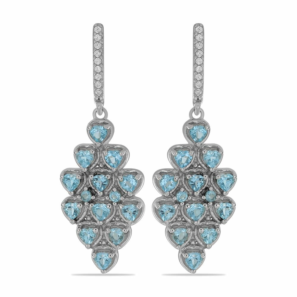 Серьги с подвесками, серебро, 925 проба, родирование, топаз, фианит