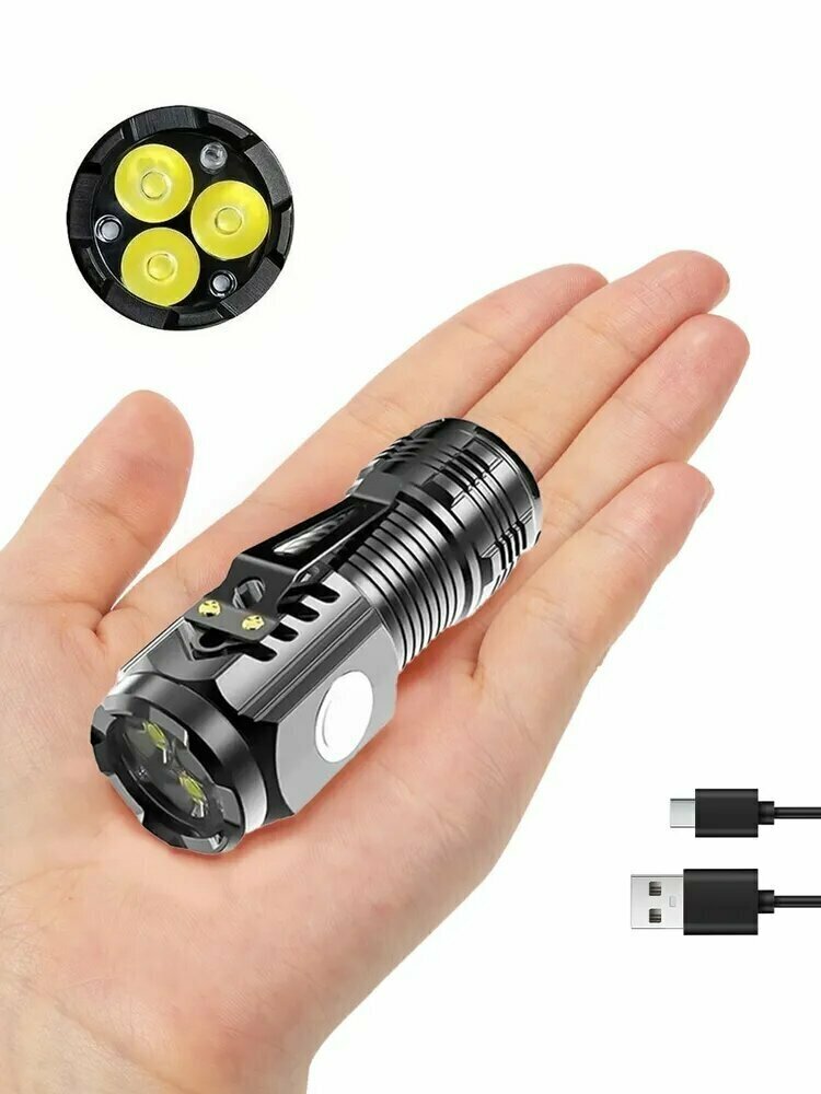 Фонарик аккумуляторный светодиодный - Мини карманный фонарик с зарядкой от сети USB Type C