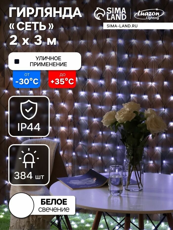 Гирлянда Сеть 2 3 м, IP44, УМС, тёмная нить, 384 LED, свечение белое, 220 В