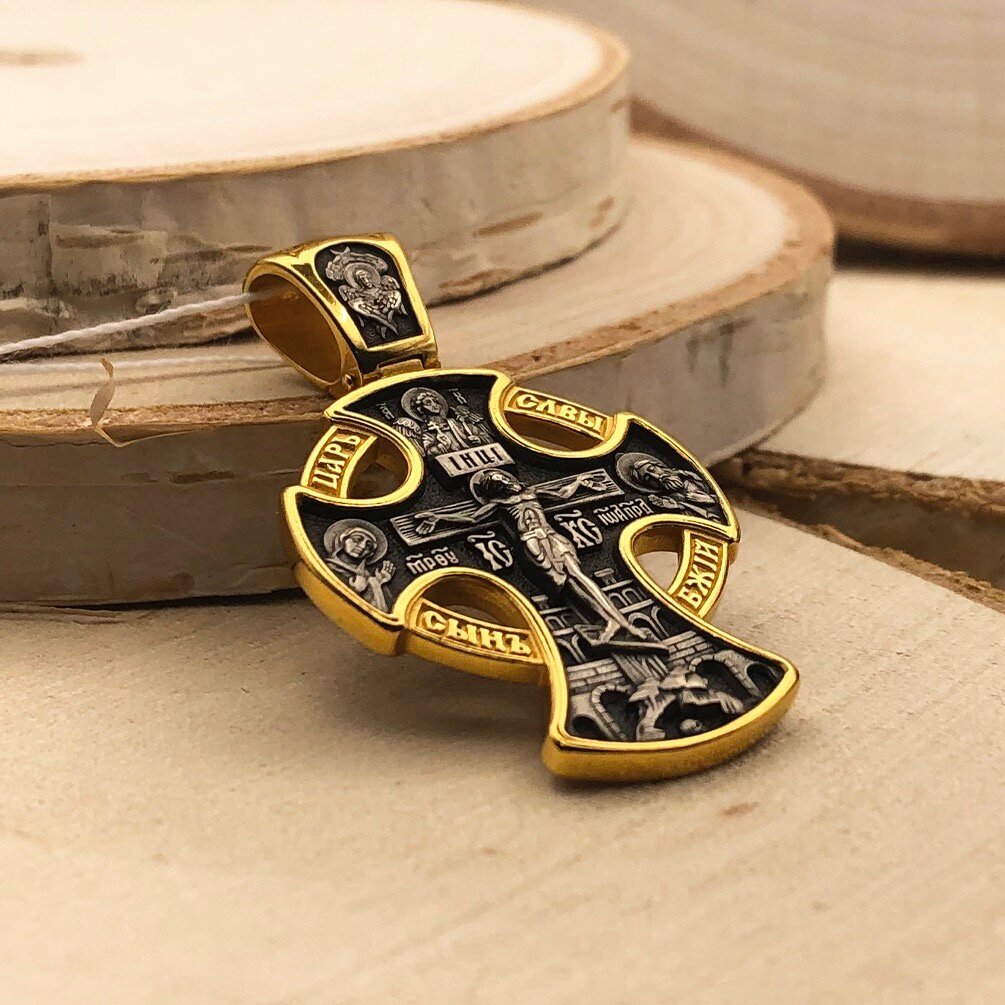 Крестик, серебро, 925 проба, золочение, оксидирование, чернение
