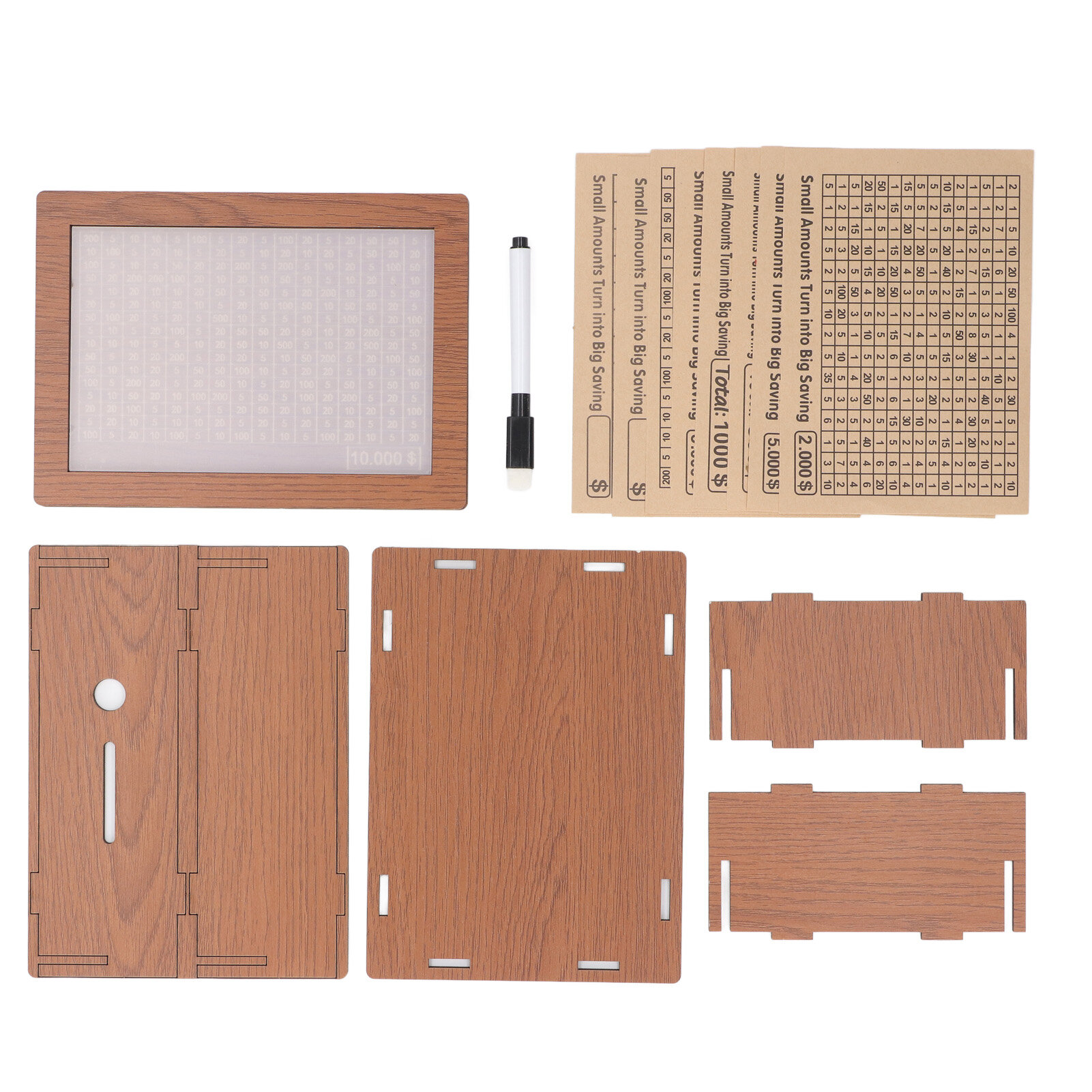 Копилка с целевой суммой и счетчиком, деревянные поделки, симпатичная коробка для экономии денег на день рождения, светло-коричневая, 8 наклеек