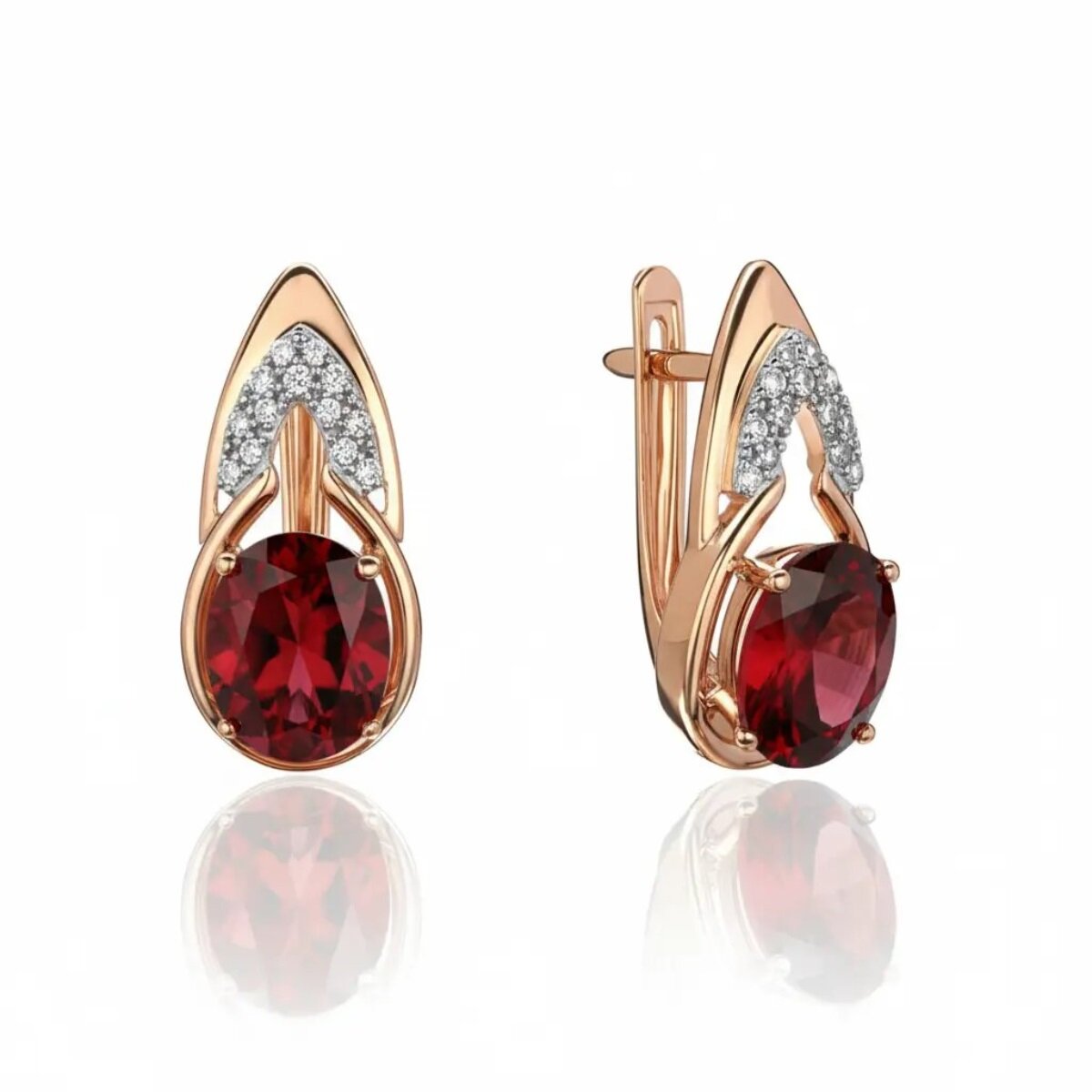 Серьги, красное золото, 585 проба, фианит, гранат