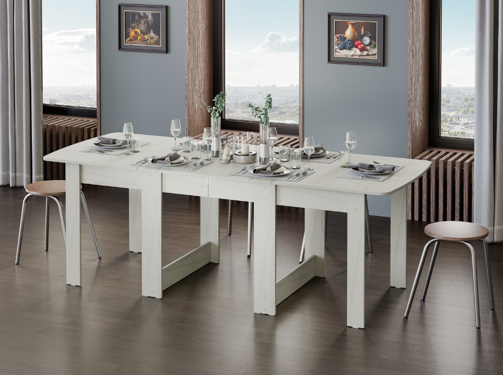 Стол раскладной, BUDUNOV GROUP, Рейн тип 3, Дуб Крафт Белый, стол книжка, 227х87х76 см.