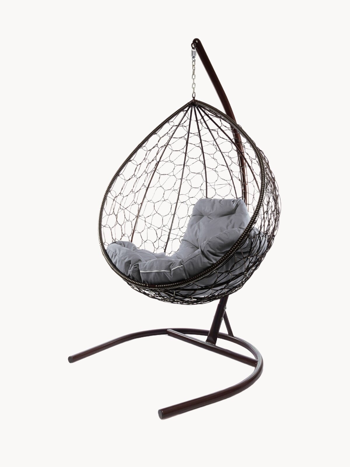 Подвесное кресло кокон M-group капля с ротангом коричневое+серая подушка