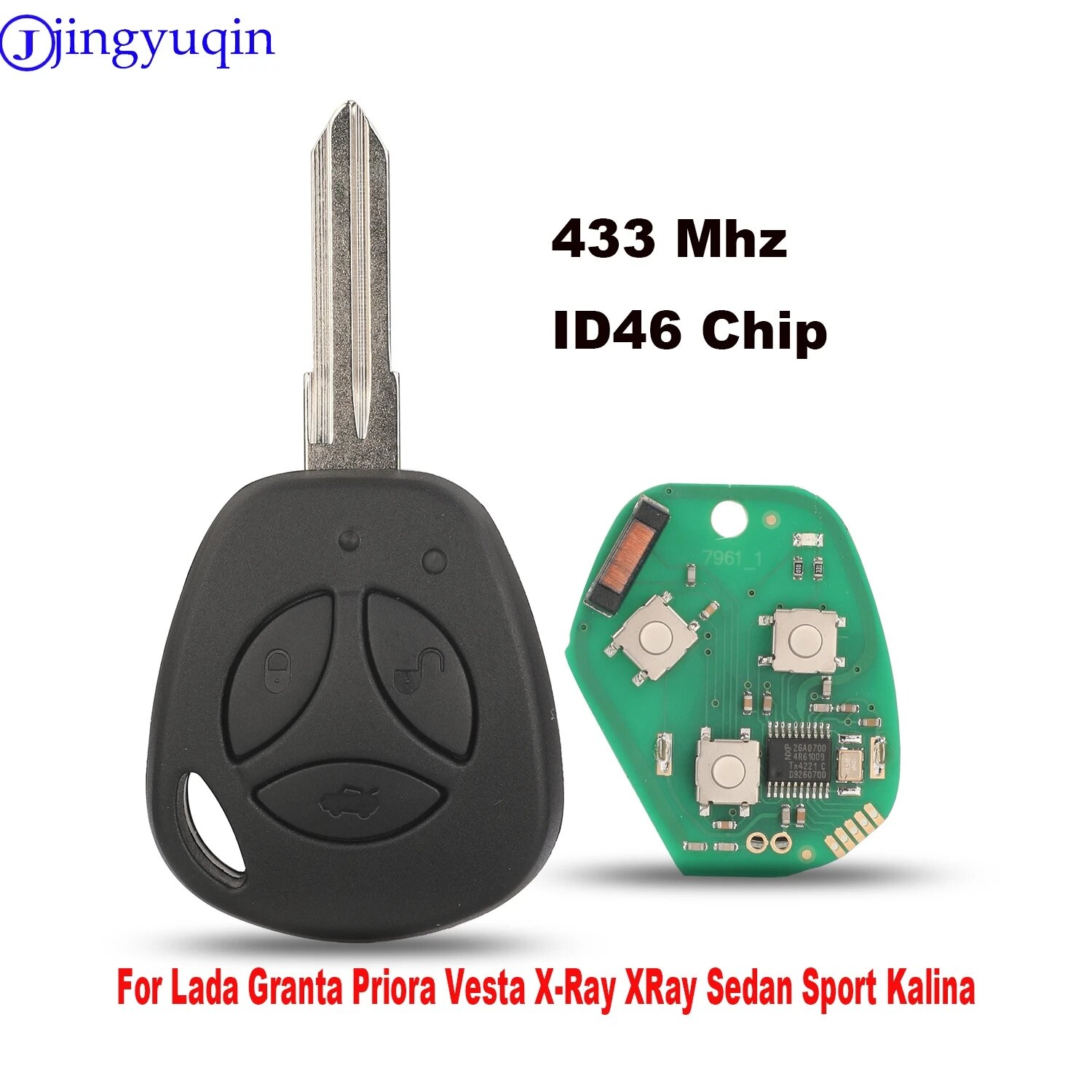 Jingyuqin, года, 3-кнопочный дистанционный автомобильный ключ, 433 МГц, чип ID46 для Lada Granta Priora Vesta X-Ray XRay Sedan Sport Kalina