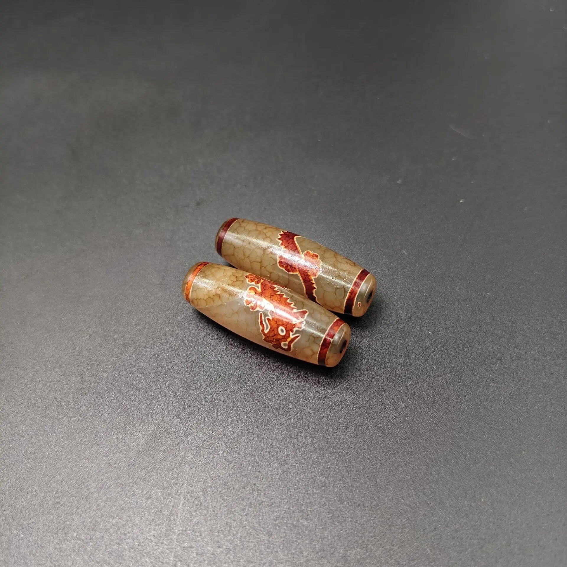 Тибетские бусины Дзи из агата Aura Myria, красные и зелёные one piece Red Brown