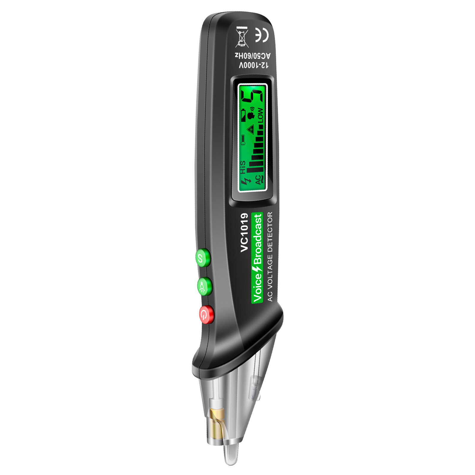 ANENG VC1019 ЖК-дисплей Digital Test Pen Неконтактный голосовой вещательный тестер чувствительность ручки регулируется с помощью лазерного индикатора звука/световой сигнализации.