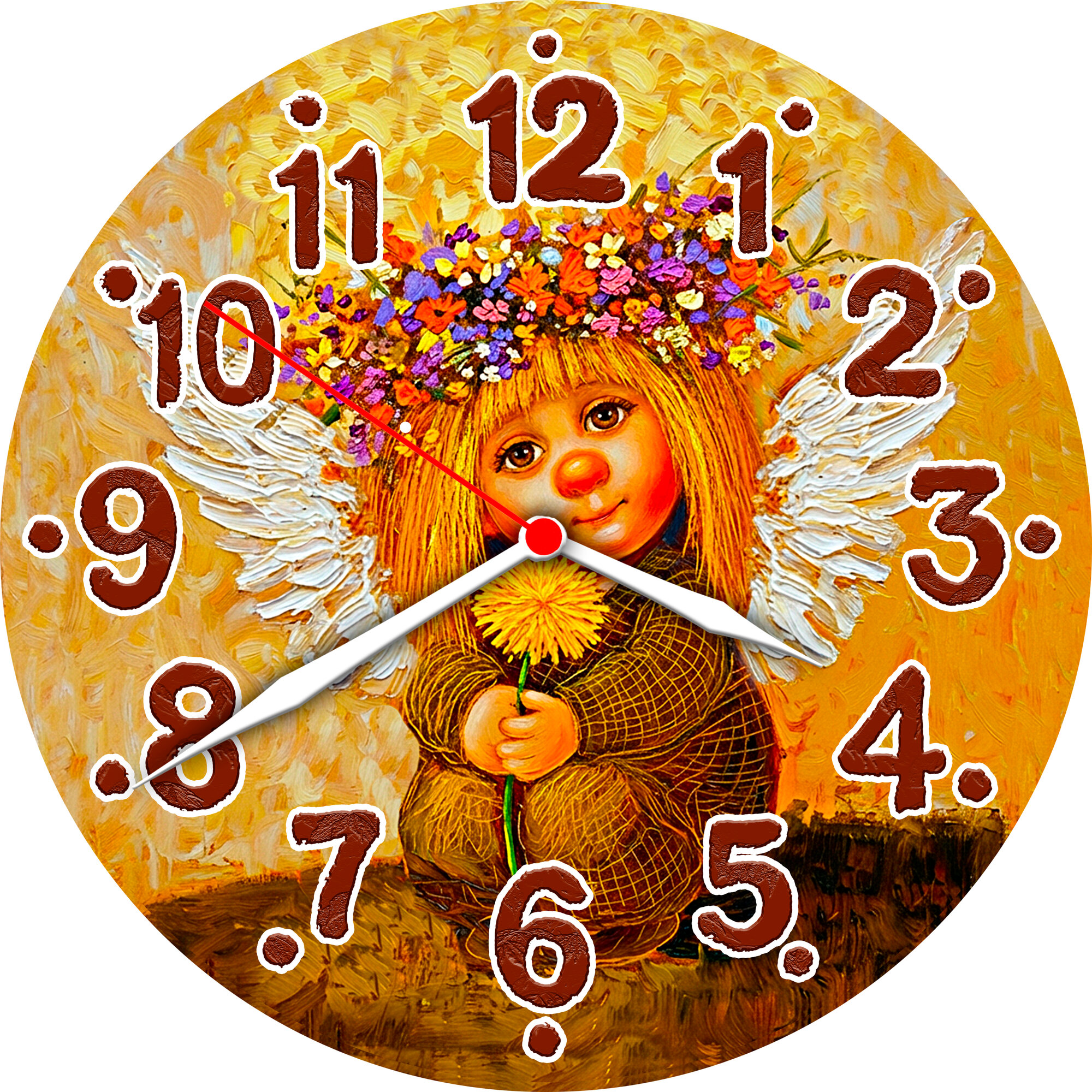 Часы настенные и настольные с подставкой D 27 см, МДФ 5 мм, бесшумные, Солнечный Ангел несущий счастье Вам, Оберег семьи, Сделаны с любовью для Вашего сердца, авторская работа