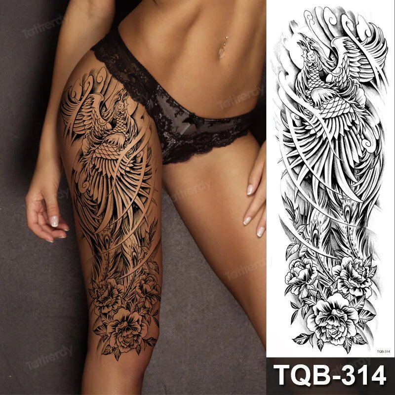 Временная татуировка Tattrendy черная полная рука