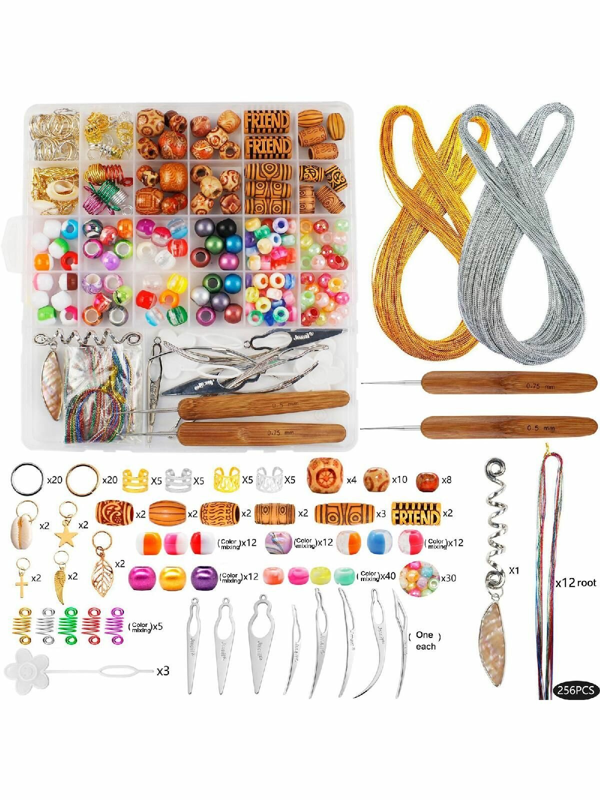 Металлические манжеты и деревянные бусины для дредов, Золото