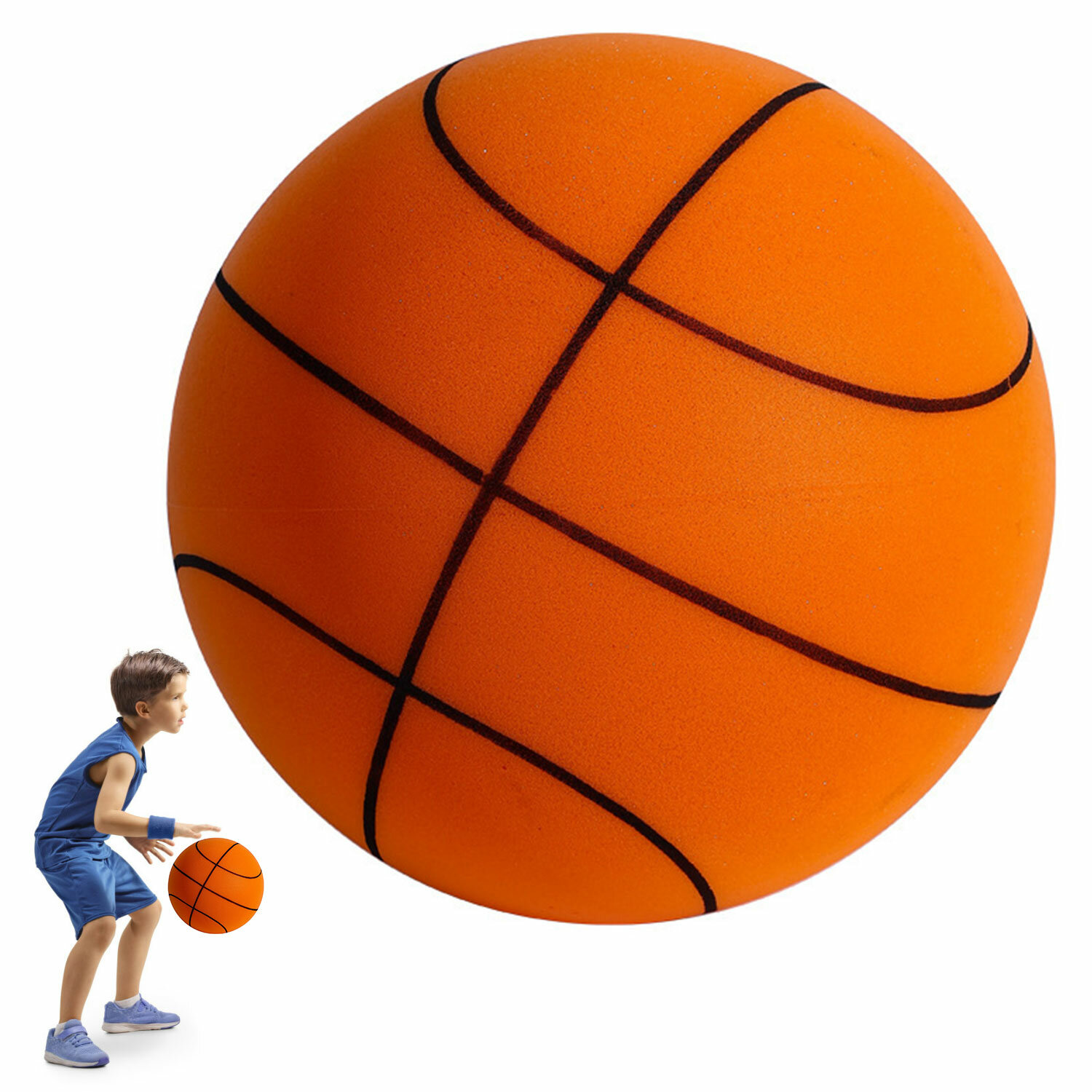Quiet Basketball, 2024 Foam Basketball, Lightweight Low Noise Foam Sports Balls, Uncoated High-Density Foam Ball, Indoor Training Ball, Kids Indoor Activities, Color: yellow, orange, blue, green, Size: Medium 18 cm-No. 3 ball 140g, Large 21cm-No. 5 ball