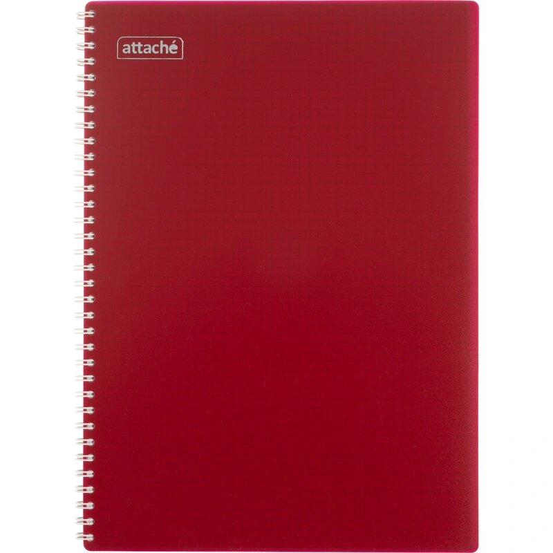 Бизнес-тетрадь А4 96л пластик бордов с тиснением Attache гребень клетка