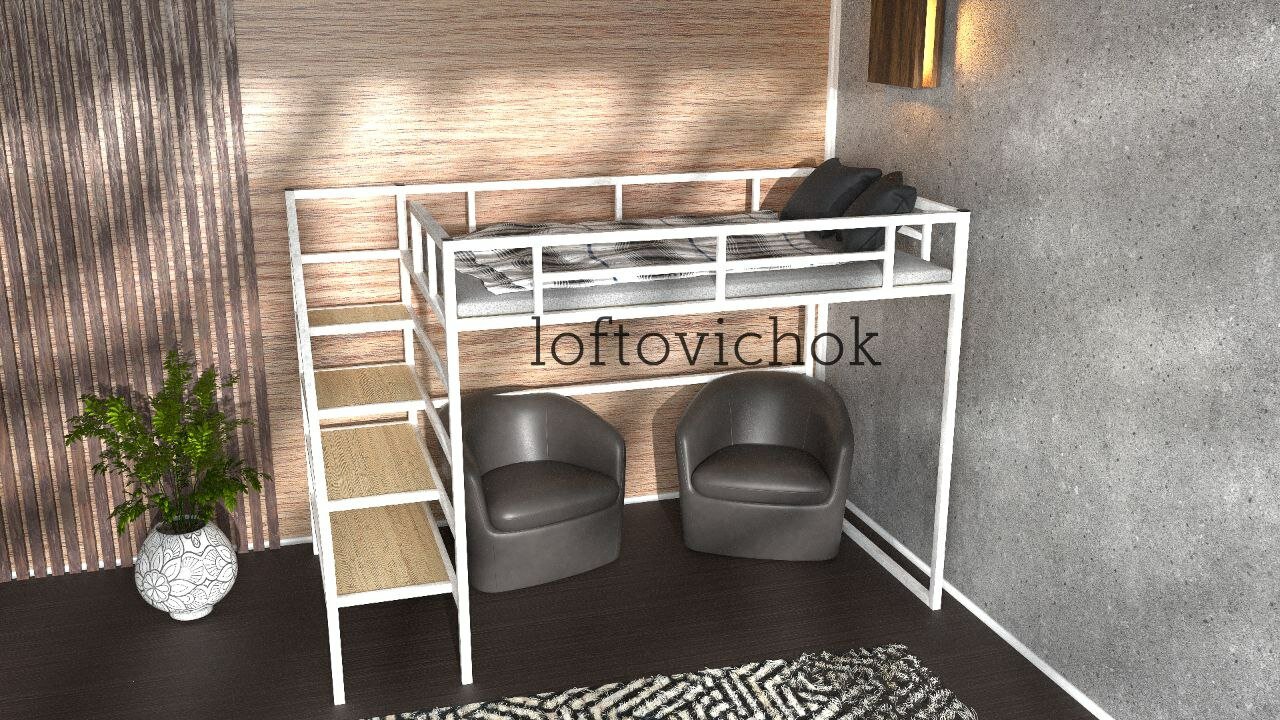 Кровать чердак " samanta " , белая 140*190*190 лофт, металлическая