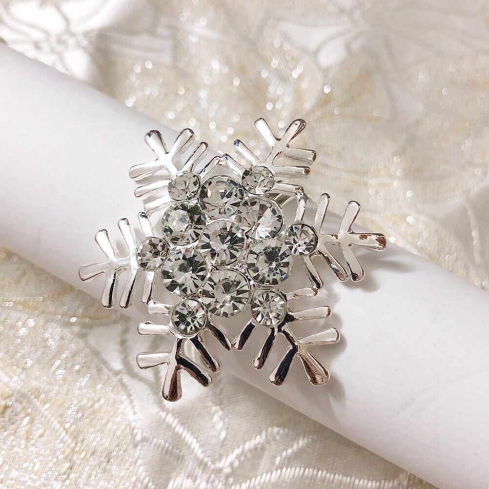 Серебристые алюминиевые кольца для салфеток снежинка, набор из 6 шт для украшения стола