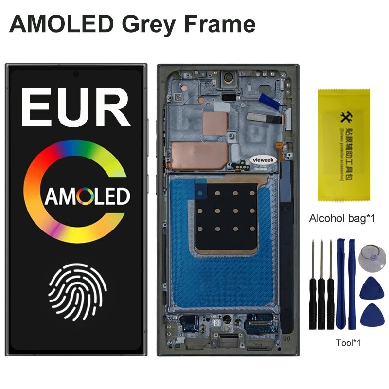 6,78-дюймовый AMOLED-дисплей для Samsung S24 Ultra LCD S928B S928U S928N, дигитайзер сенсорного экрана в сборе для Galaxy S24 Ultra LCD EUR Grey Frame