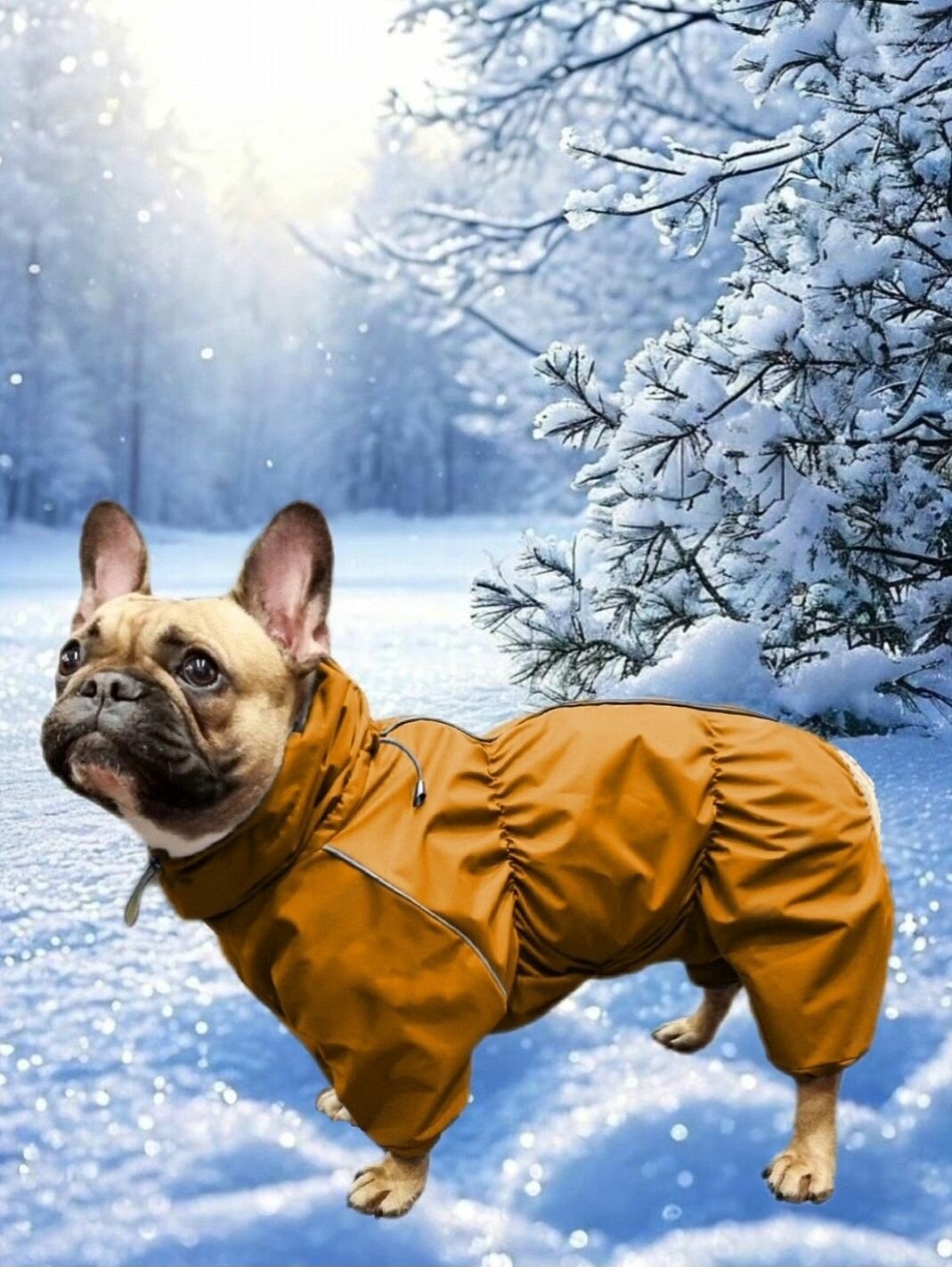 Комбинезон зимний для французских бульдогов и пород схожей комплекции, терракотовый, ФР-1