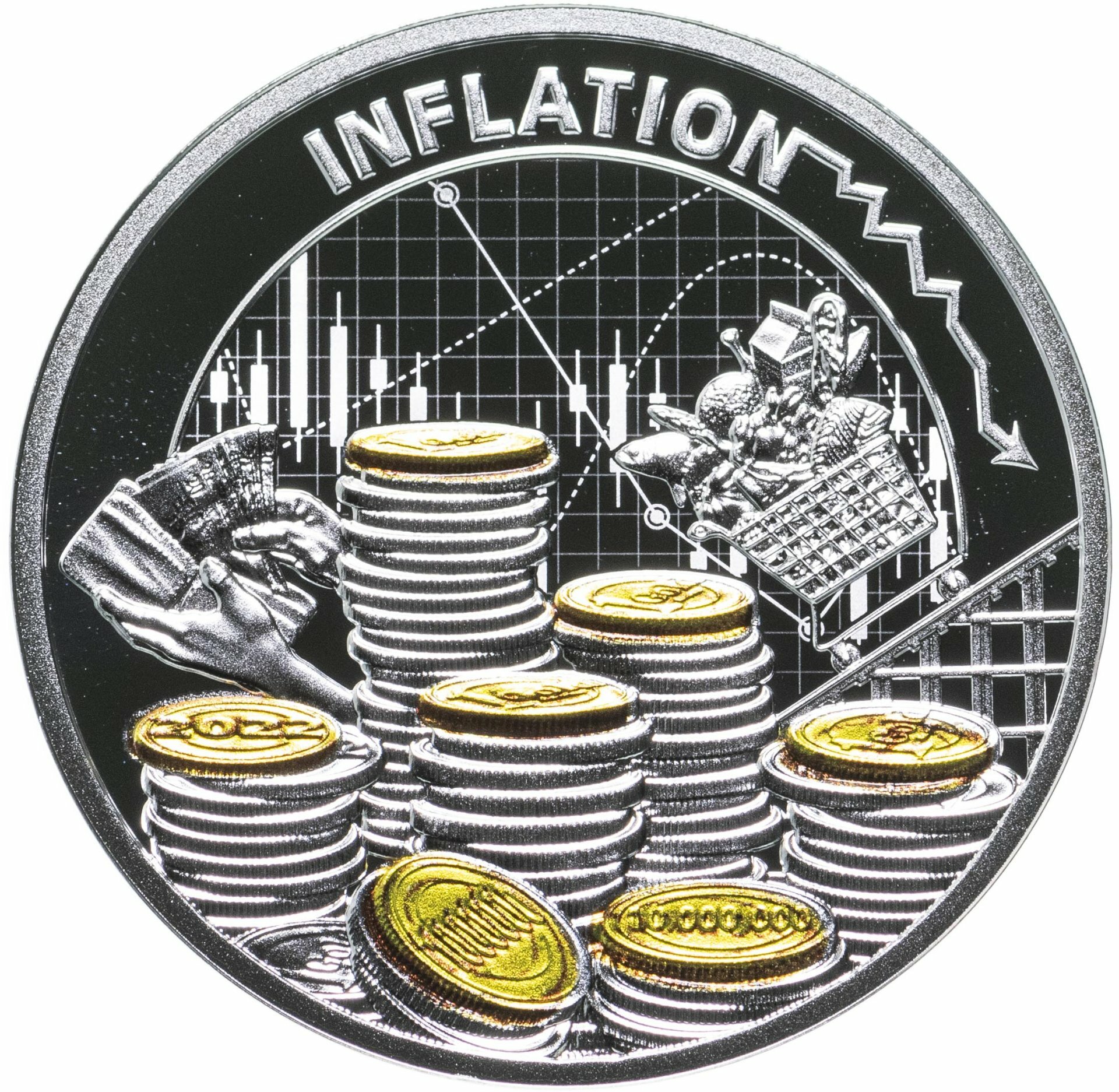 Камерун 500 франков 2022 "Инфляционная монета" в футляре с сертификатом, Серебро 999, в сохранности UNC