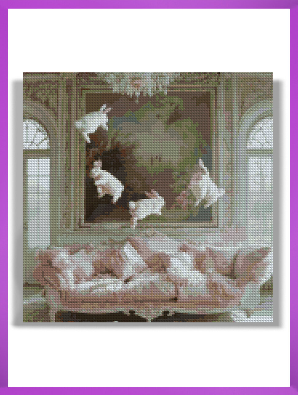 Алмазная мозаика на подрамнике - вышивка - Кролики прыгают 40х40