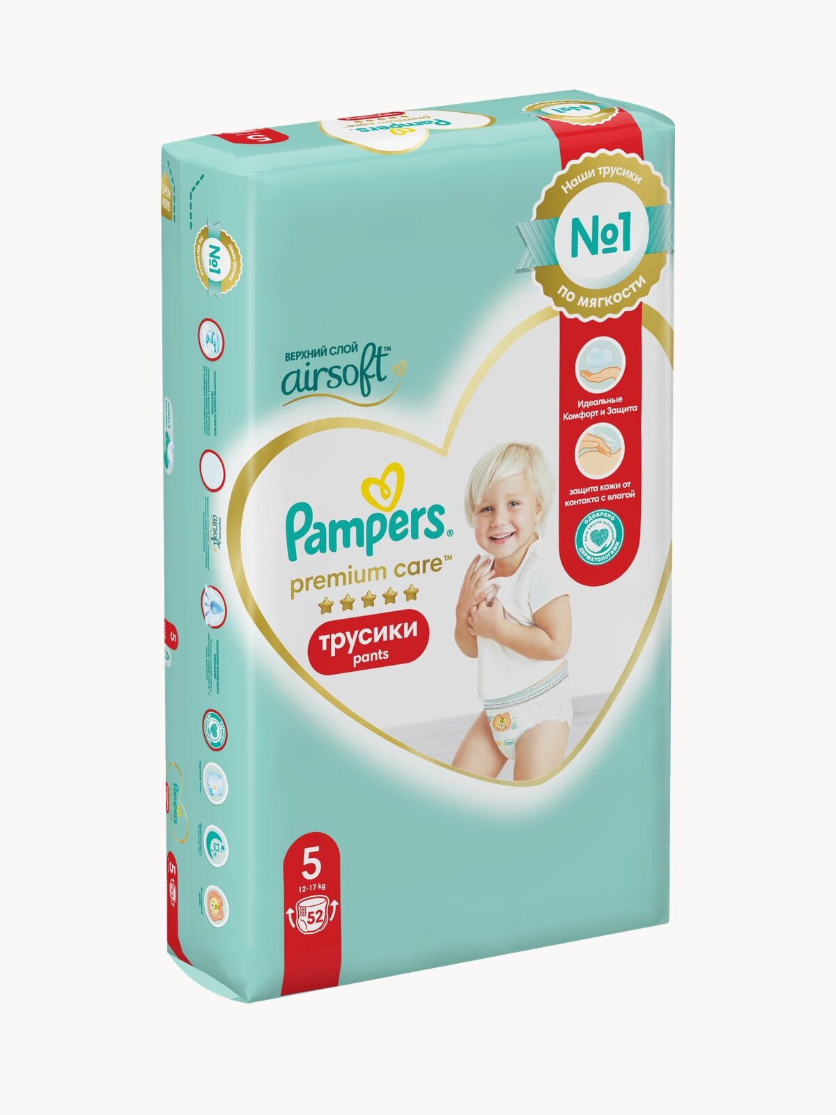 Pampers Premium Care Трусики Размер 5, 52 Трусиков, 12кг-17кг