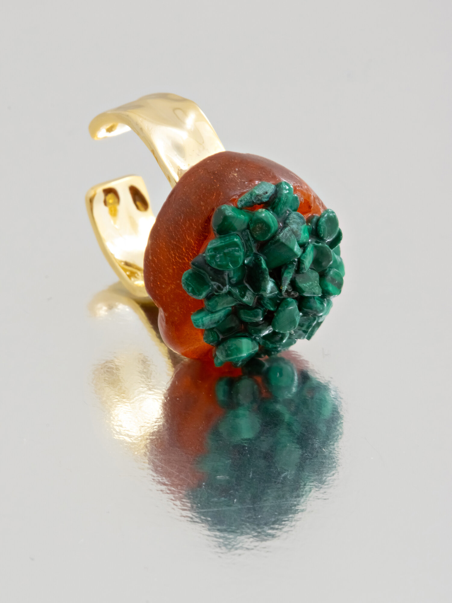 Кольцо-кулон, янтарь, малахит