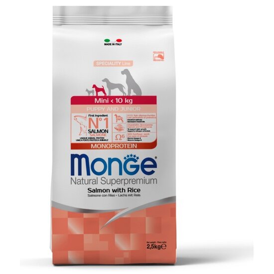 Корм сухой для щенков мелких пород Monge Dog Speciality Line Monoprotein из лосося с рисом 2,5 кг