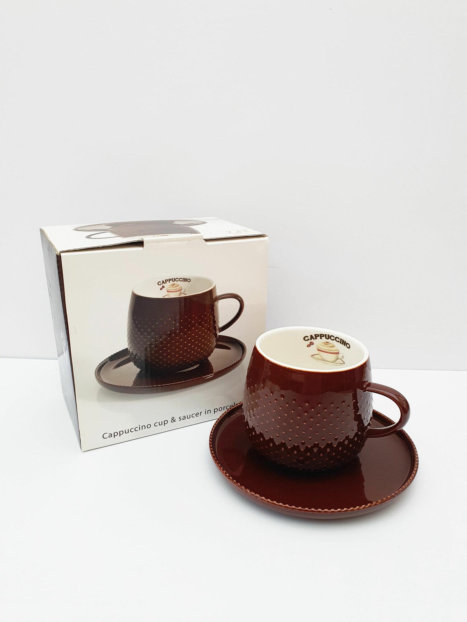 Чашка с блюдцем 270ml. "Cappuccino" H-10см. от Easy Life. Фарфор. В подарочной коробке.