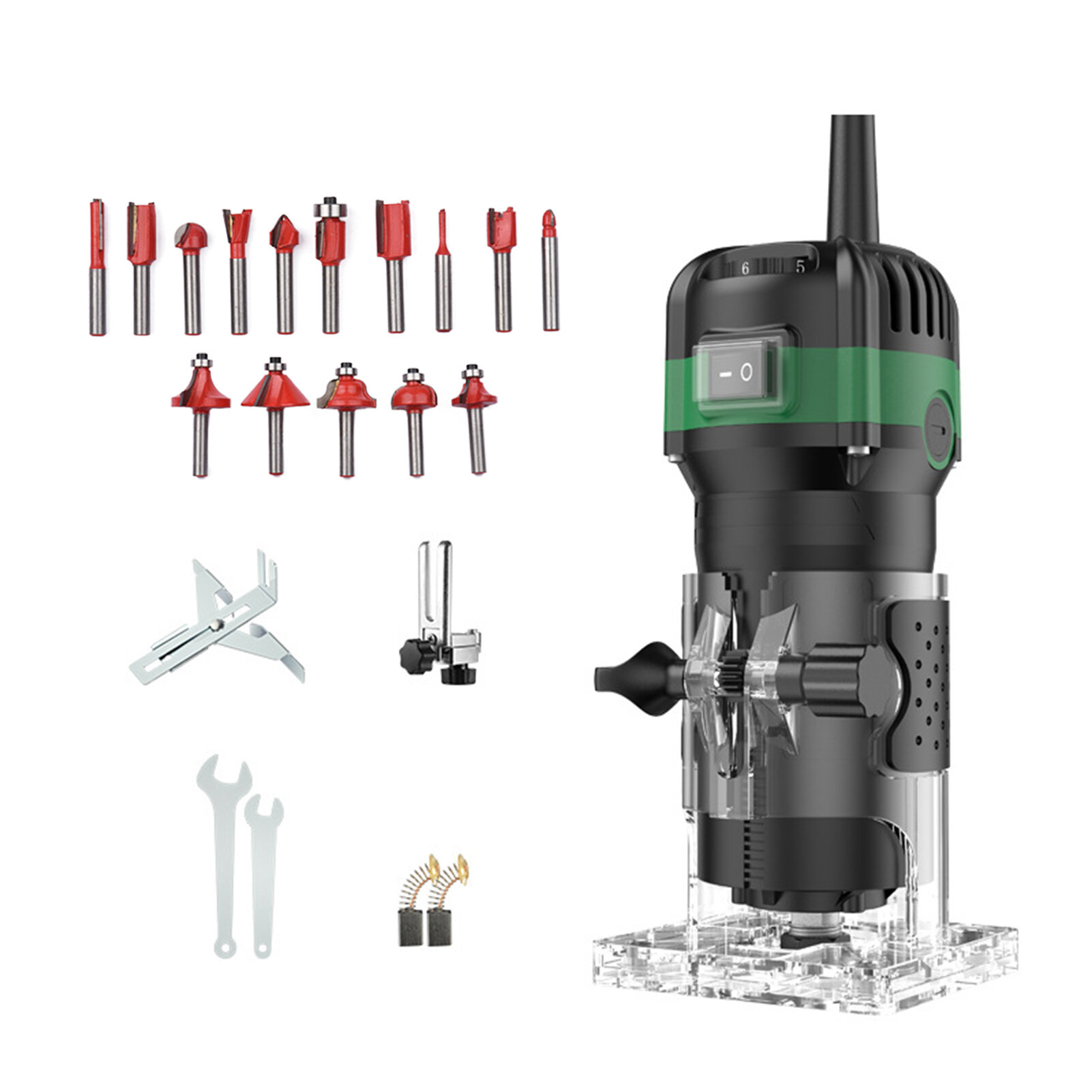 Фрезерный Инструмент 800 Вт Компактный Фрезерный Инструмент из Пальмового Дерева для Деревообработки Электрический Ручной Триммер Режущий Инструмент для Пальм с 15шт Фрезами 1/4 дюйма