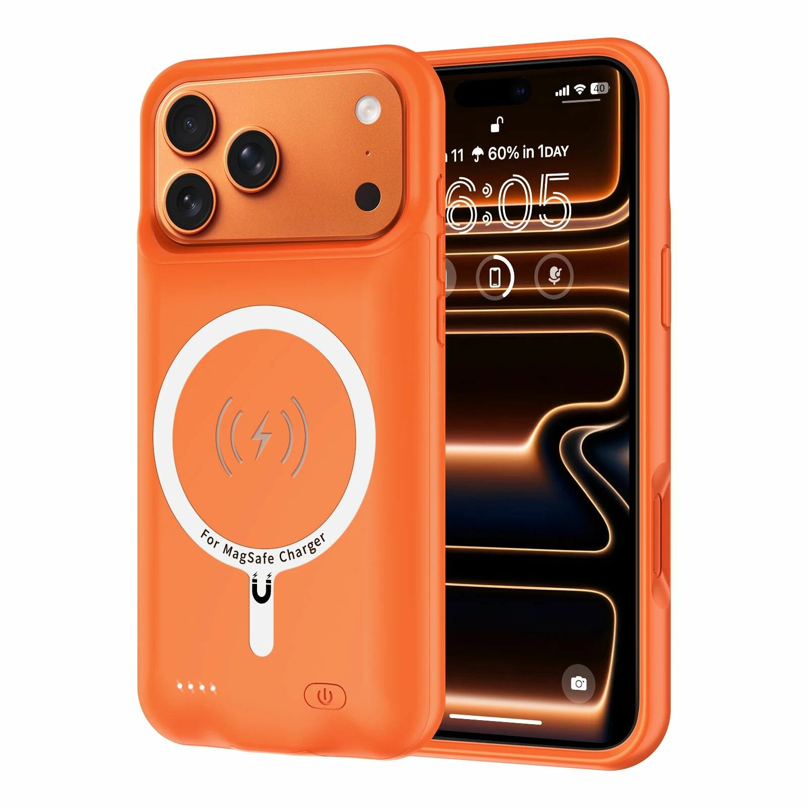 Оранжевый Чехол-аккумулятор для iPhone 17 Pro Max Магнитная беспроводная Power bank, Fraternize Внешний аккумулятор 10000mAh