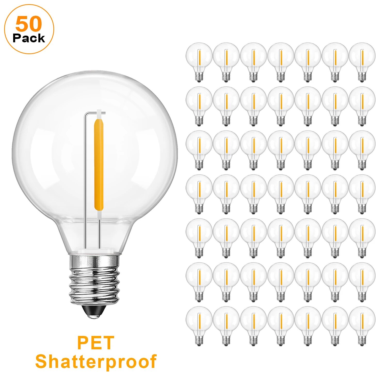 50 шт. Светодиодных ламп G40 1Вт Ультратеплый белый пластик 12В/24В 50 Pack, DC 12V