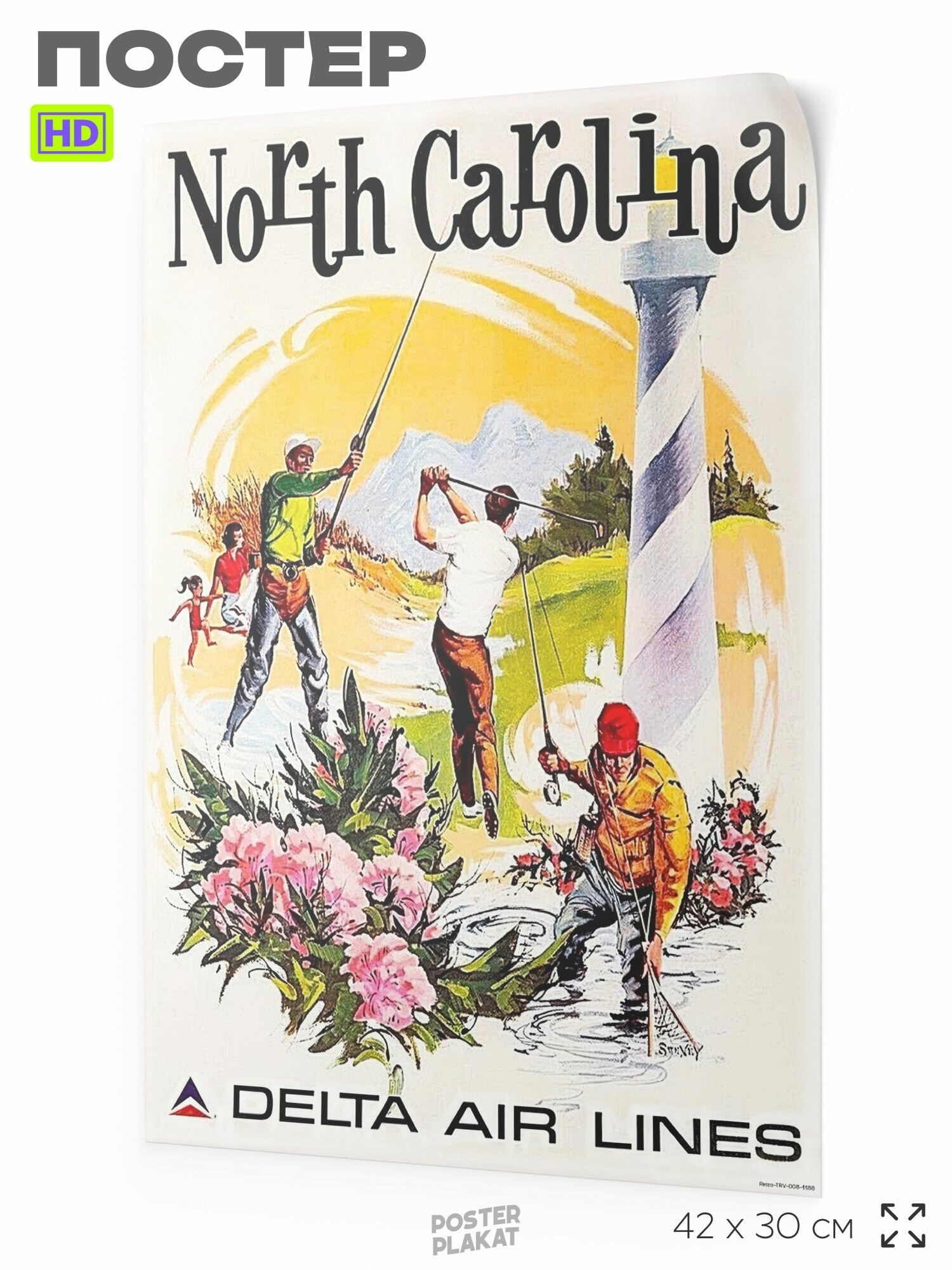 Постер ретро винтажный штат Северная Каролина (США), тематика путешествия, на стену для интерьера, А3, Постер Плакат